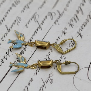 Vintage Bird Earrings, Coquette Jewelry, Shabby Chic Aquamarine Light ...