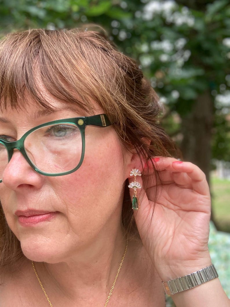 Emerald Teardrop Art Deco Flapper Earrings: Gold Starburst Gatsby ...