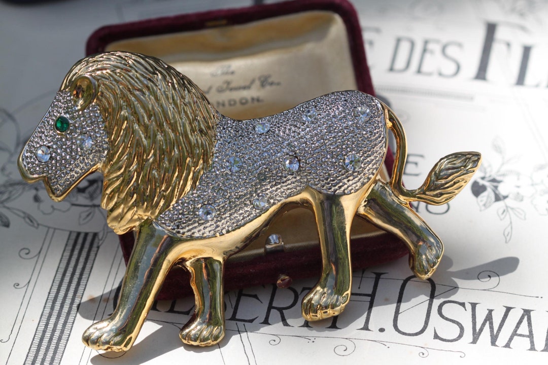 Lion Brooch, Vintage Gold Statement Brooch, Brooches for Women, Mother ...