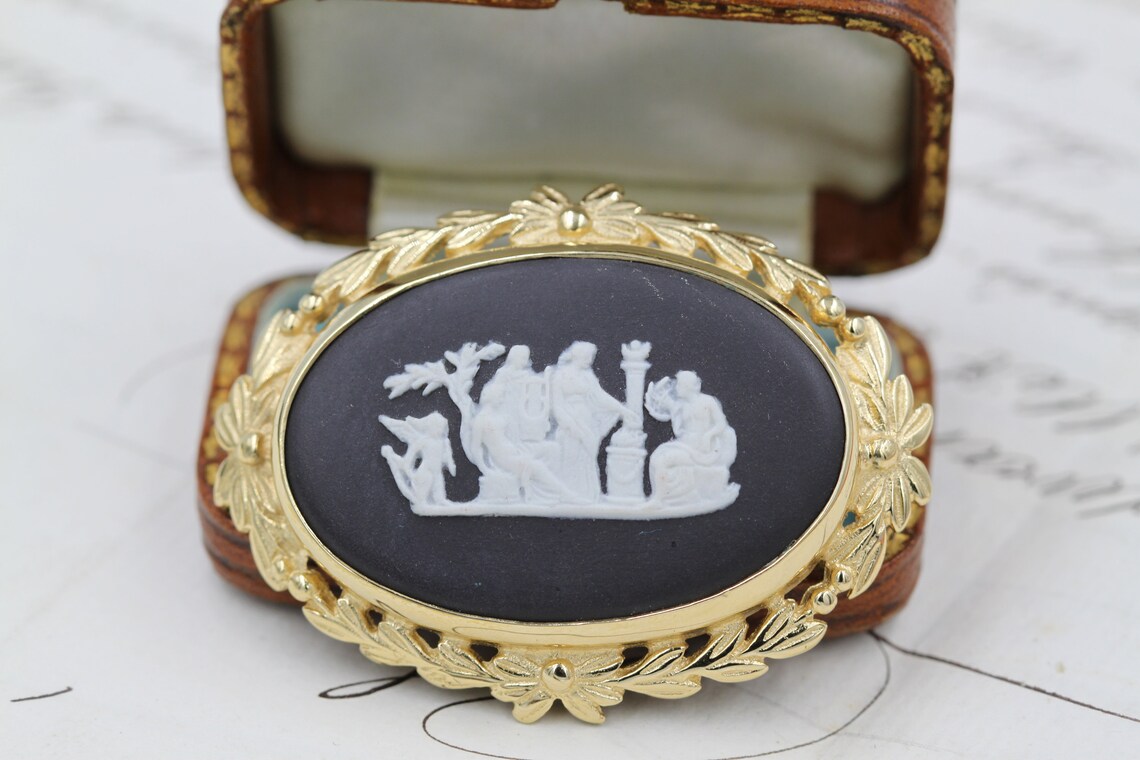 Rare Wedgewood black jasperware greek gods signed brooch Gold | Etsy