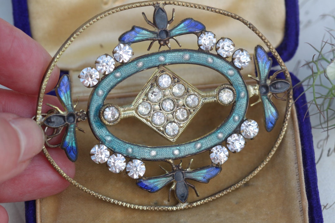 Antique Victorian Jewelry, Enamel Dragonfly Belt Buckle, Turquoise Moth ...