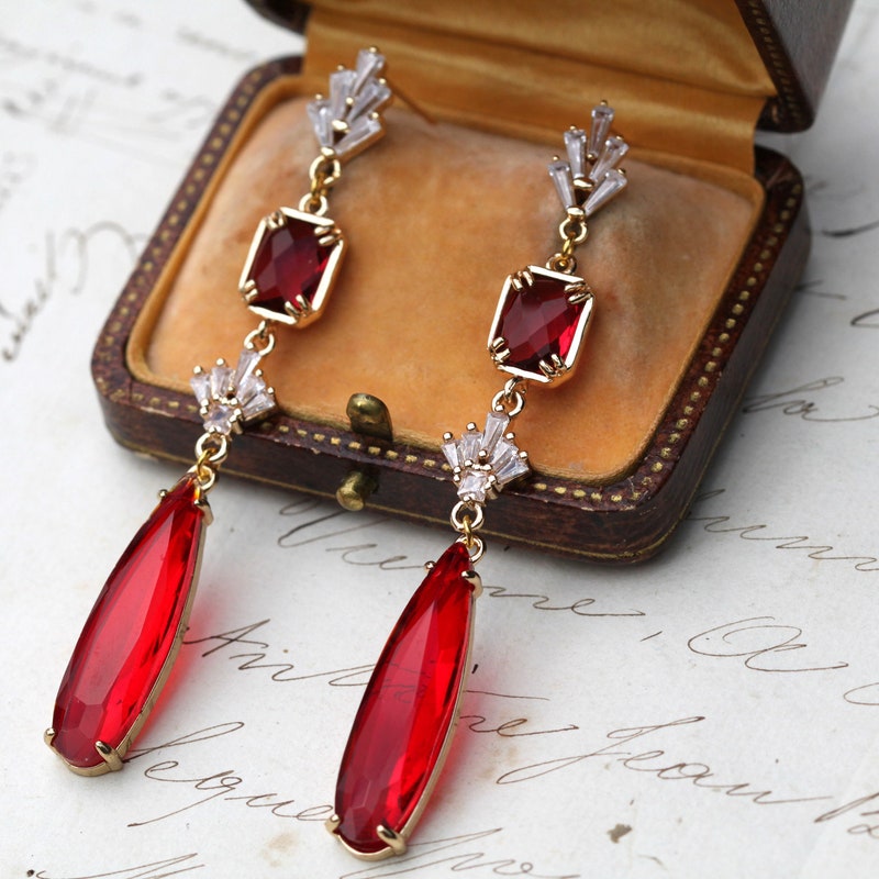 Red Dangle Earrings - Etsy
