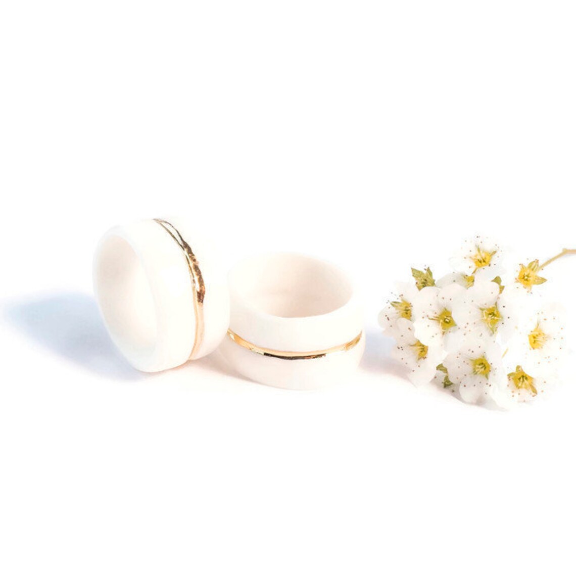 Porcelain Ceramic White Ring with Gold | Etsy