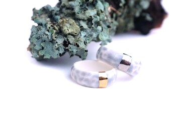 Porcelain Ceramic White Ring With Gold | Etsy