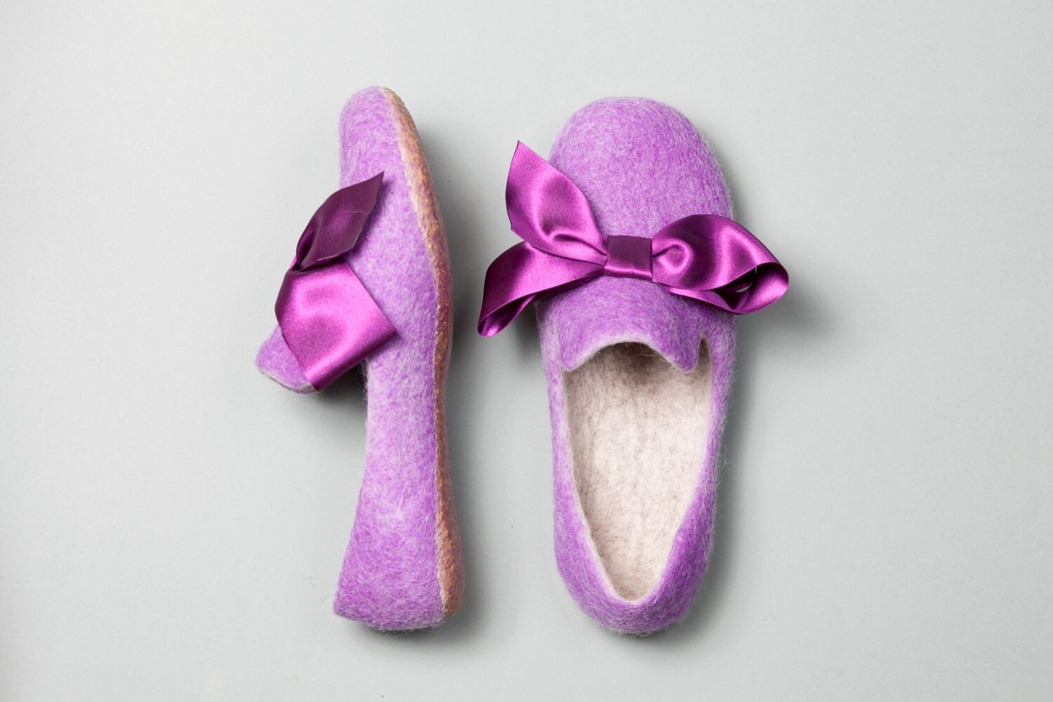Gift for Your Partner. Purple Wet Felted Wool Slippers With Cream ...