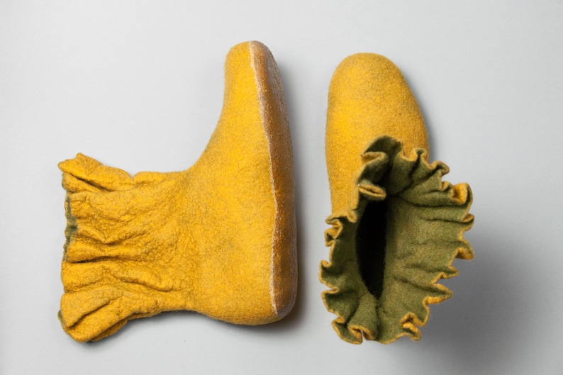 Handmade Eco Friendly Saffron With Moss Green Booties Inuit Slippers ...