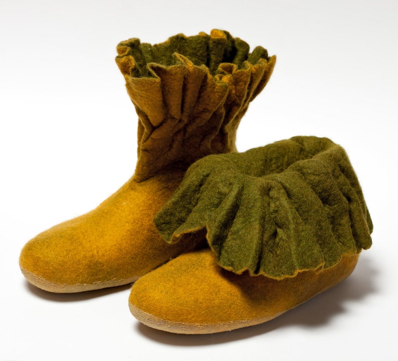 Handmade Eco Friendly Saffron With Moss Green Booties Inuit Slippers ...