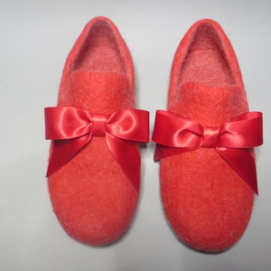 Ruby Red Clogs With Beautiful Silk Ribbons, Handmade Wet Felted Eco ...