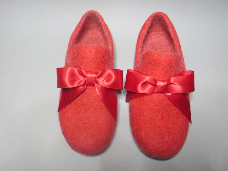 Ruby Red Clogs With Beautiful Silk Ribbons, Handmade Wet Felted Eco ...