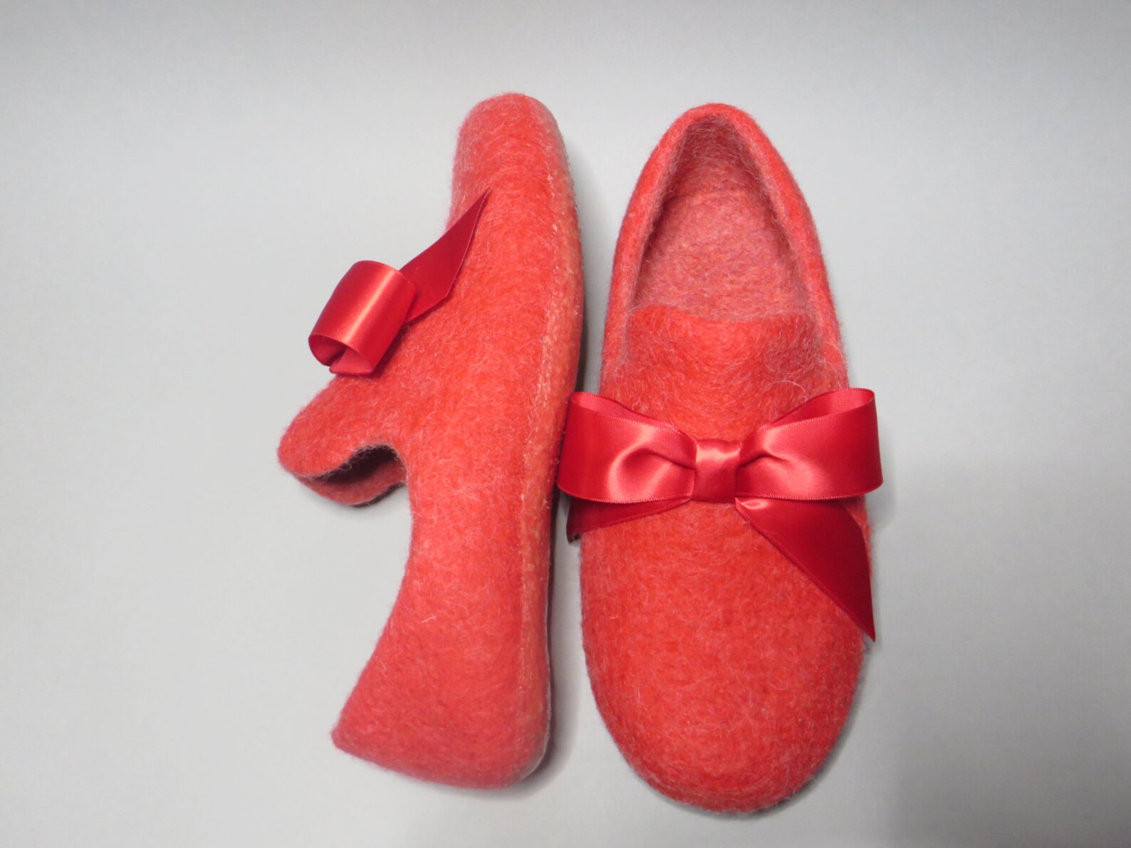 Ruby Red Clogs With Beautiful Silk Ribbons, Handmade Wet Felted Eco ...