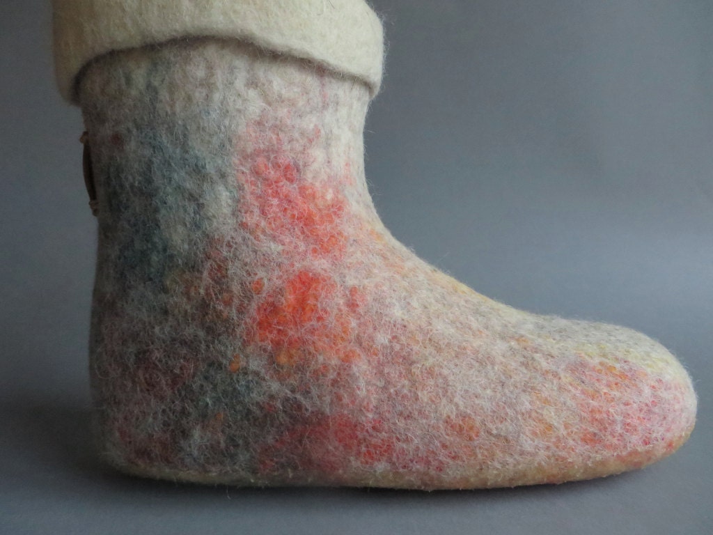 Inuit Felt Slippers Booties Boiled Wool With Blue Green Coral - Etsy UK