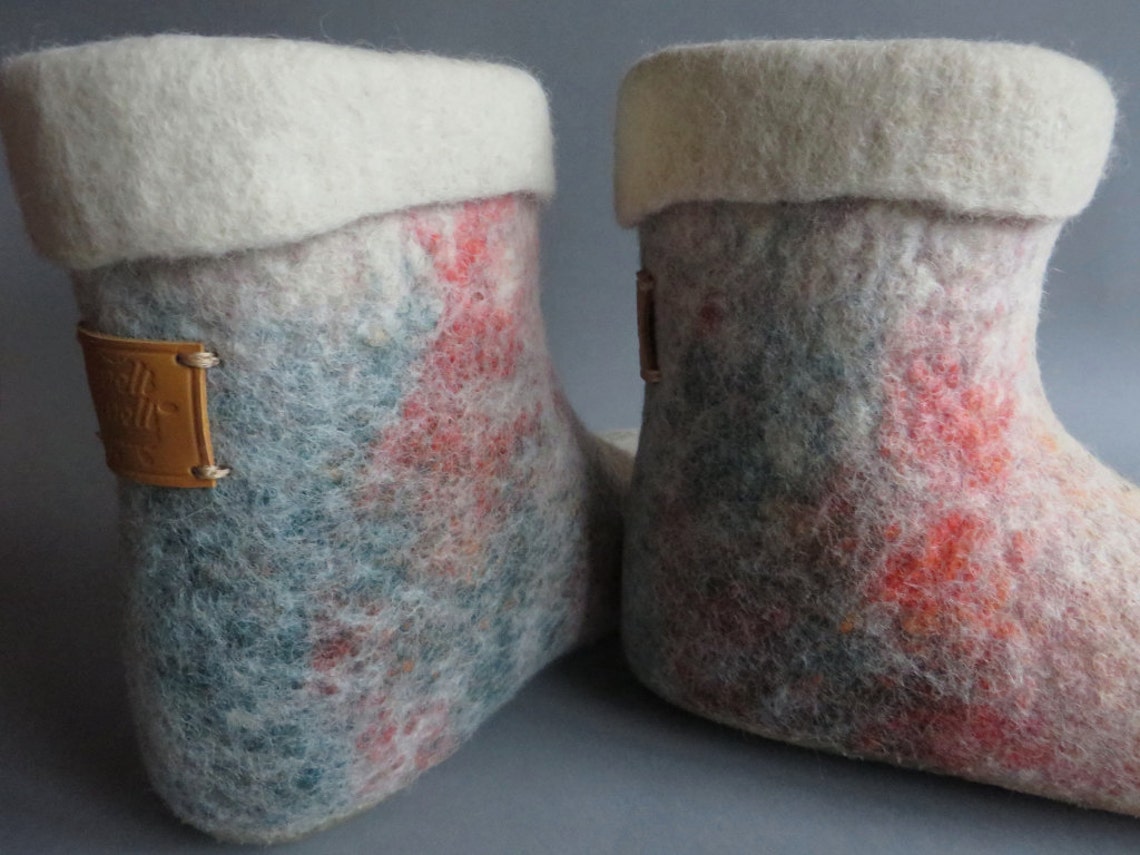 Inuit Felt Slippers Booties Boiled Wool With Blue Green Coral - Etsy UK