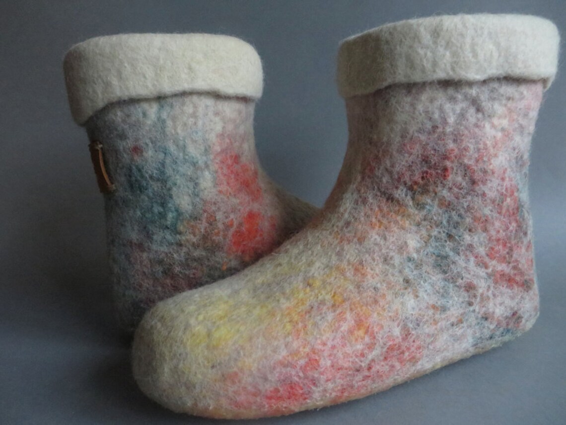 Inuit Felt Slippers Booties Boiled Wool With Blue Green Coral - Etsy UK