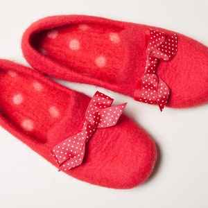 Ruby Red Clogs With Beautiful Silk Ribbons, Handmade Wet Felted Eco ...