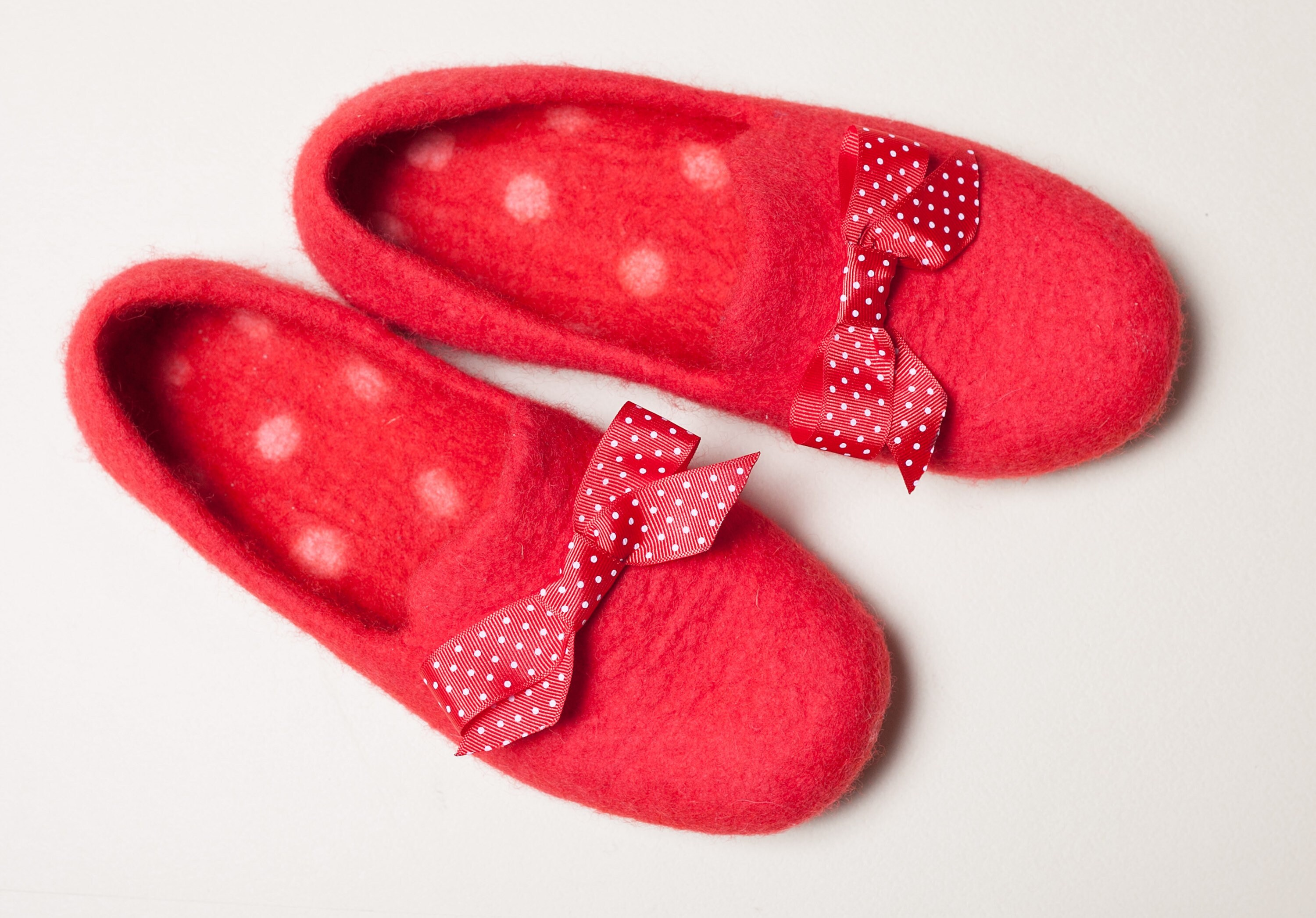 Ruby Red Clogs With Beautiful Silk Ribbons, Handmade Wet Felted Eco ...
