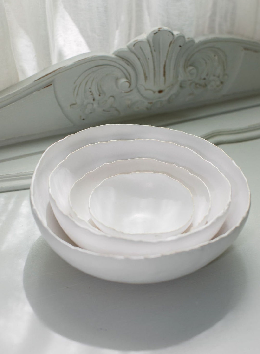 Flutter Bowl Nesting Set of 4, Handmade Ceramic Nesting Bowl Set ...