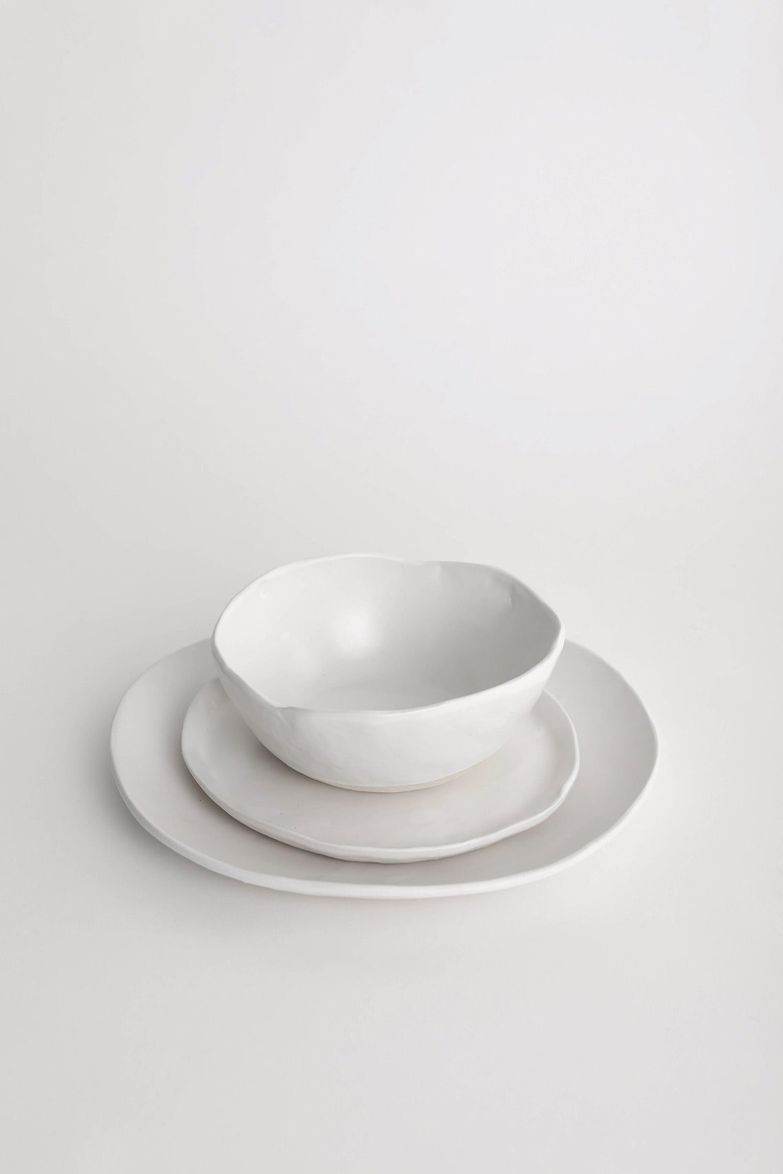 White Matte 3 Piece Set, Dinnerware Set, Handmade Dinner Plate, Bowl ...