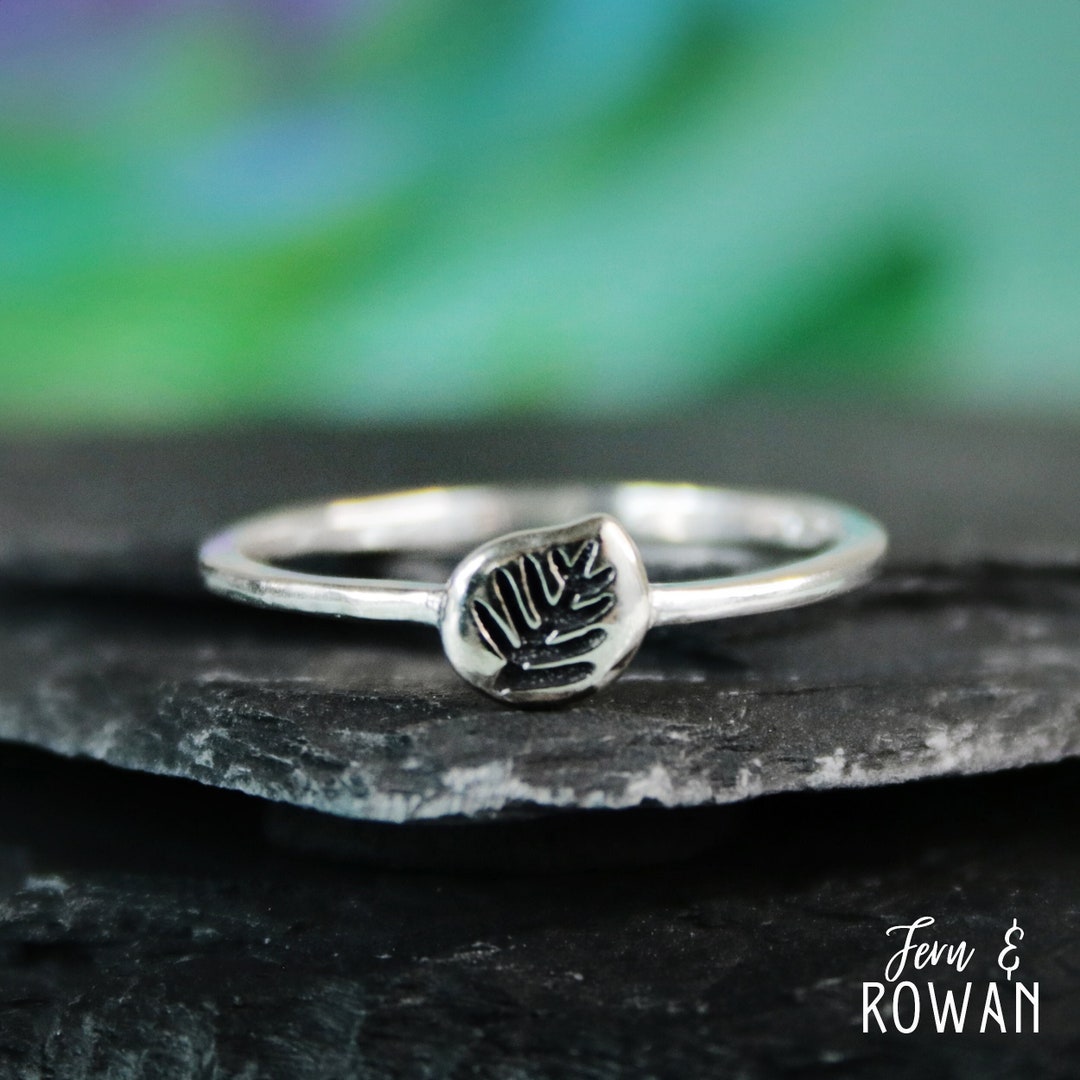 Tiny Leaf Ring, Sterling Silver Plant Ring, Leaf Stacking Ring, Branch Ring, Nature Jewelry ...