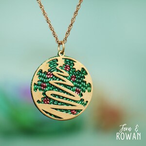 Gold Christmas Tree Necklace, Holiday Christmas Pendant, Pine Tree ...