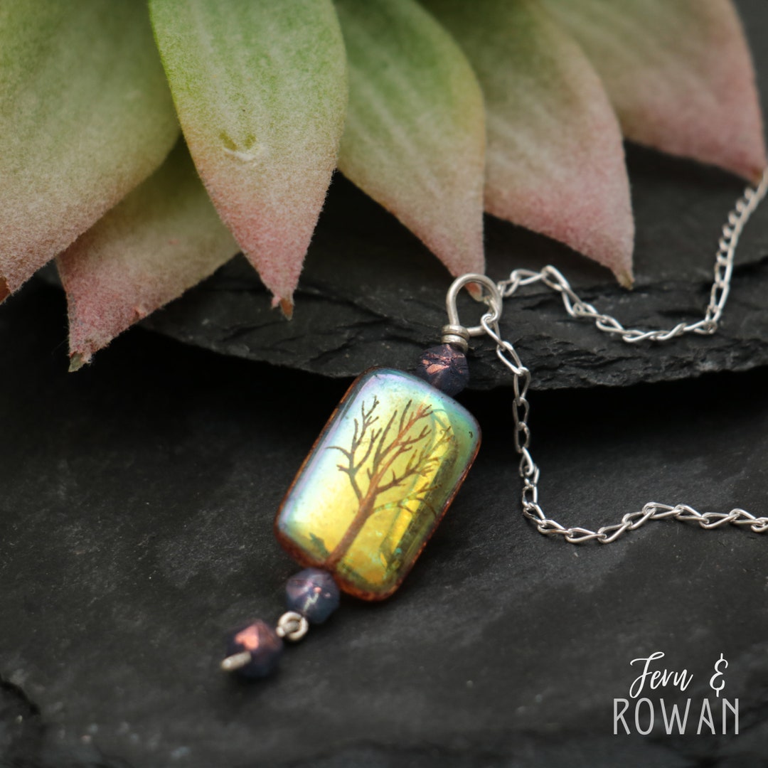 Simple Glass Tree of Life Necklace for Women, Iridescent Tree Pendant ...