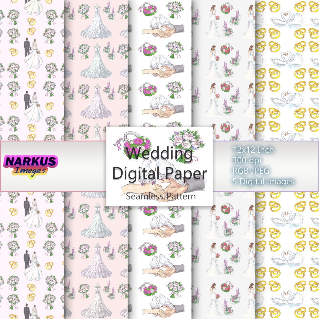 Wedding Seamless Digital Paper Set of 5 Digital Printing Invitations ...
