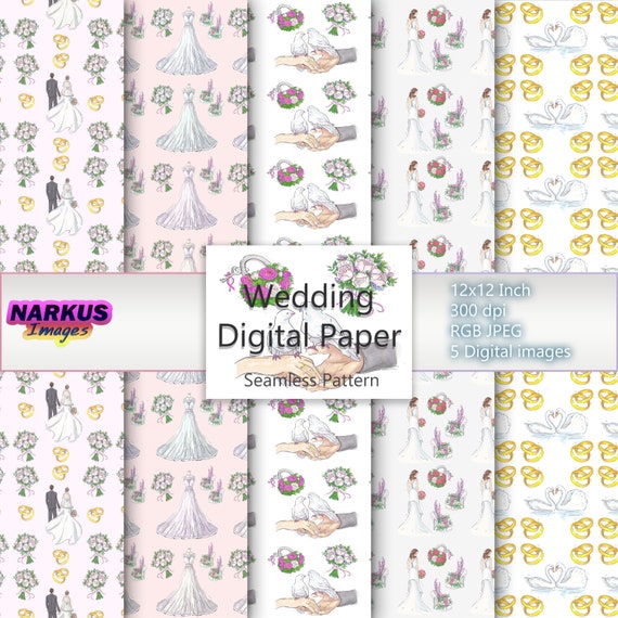 Wedding Seamless Digital Paper Set of 5 Digital Printing - Etsy