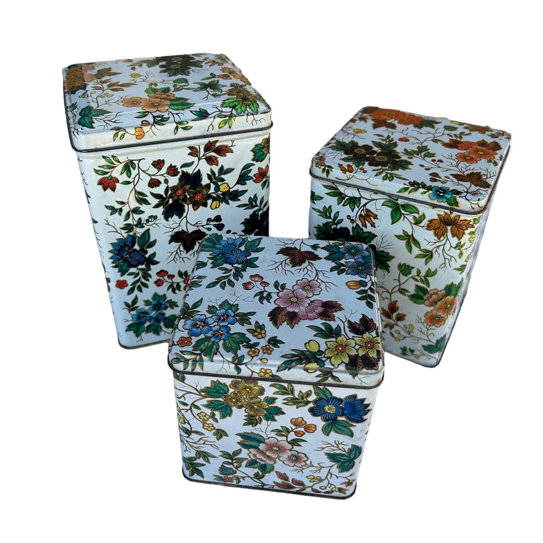 Vintage Daher Floral Chintz Hinged Tins Canister Made in England Set of ...