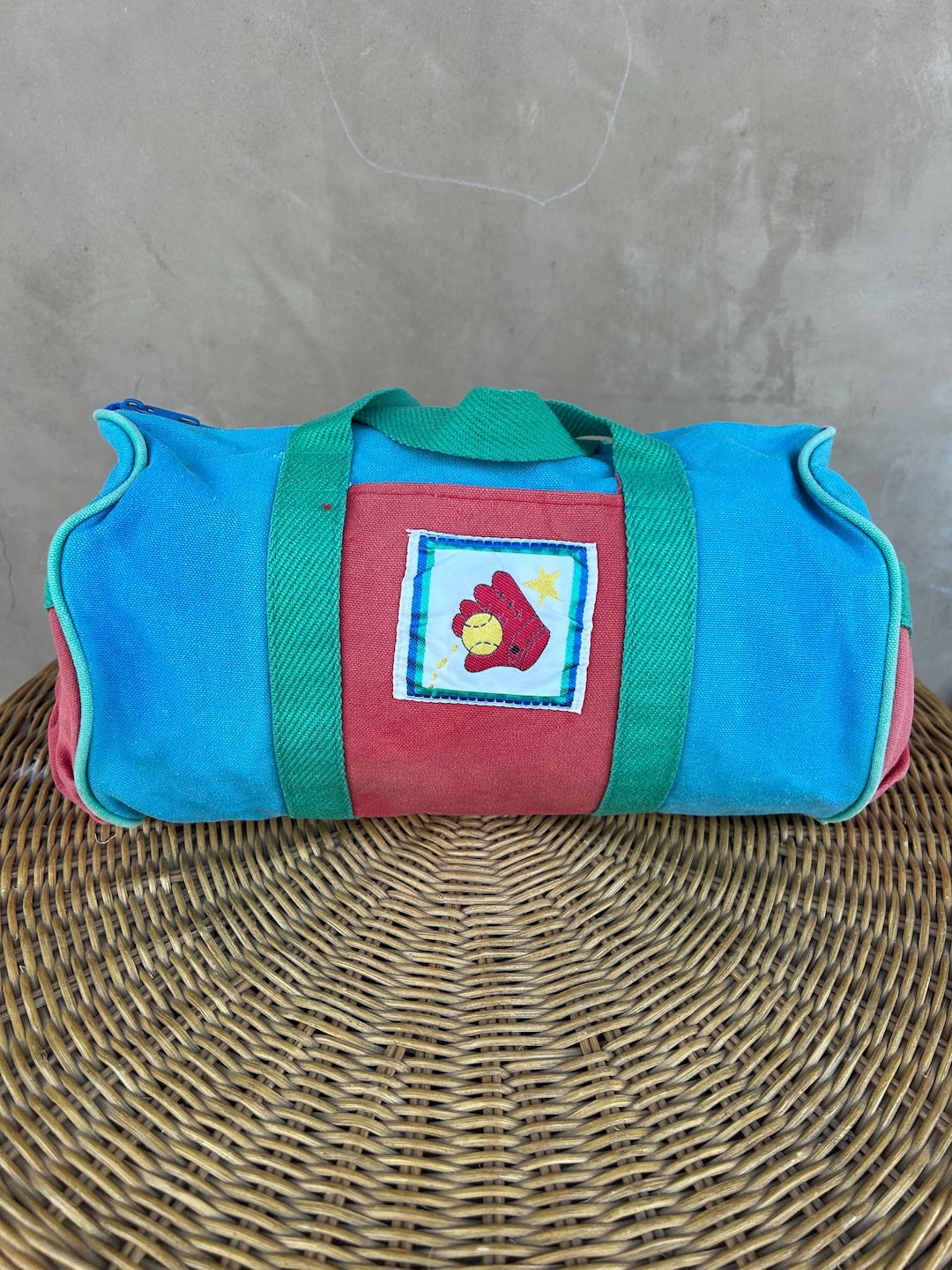 Vintage Color Block Canvas Toddler Baseball Duffle Bag Blue Red Green ...