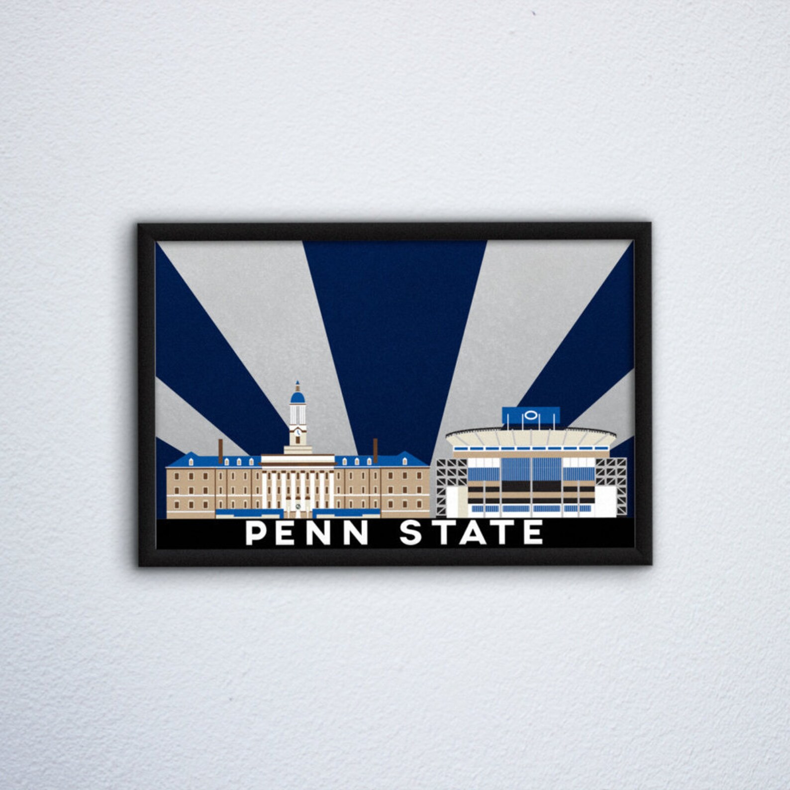 Penn State Campus Poster Ft. Old Main & Beaver Stadium - Pennsylvania ...