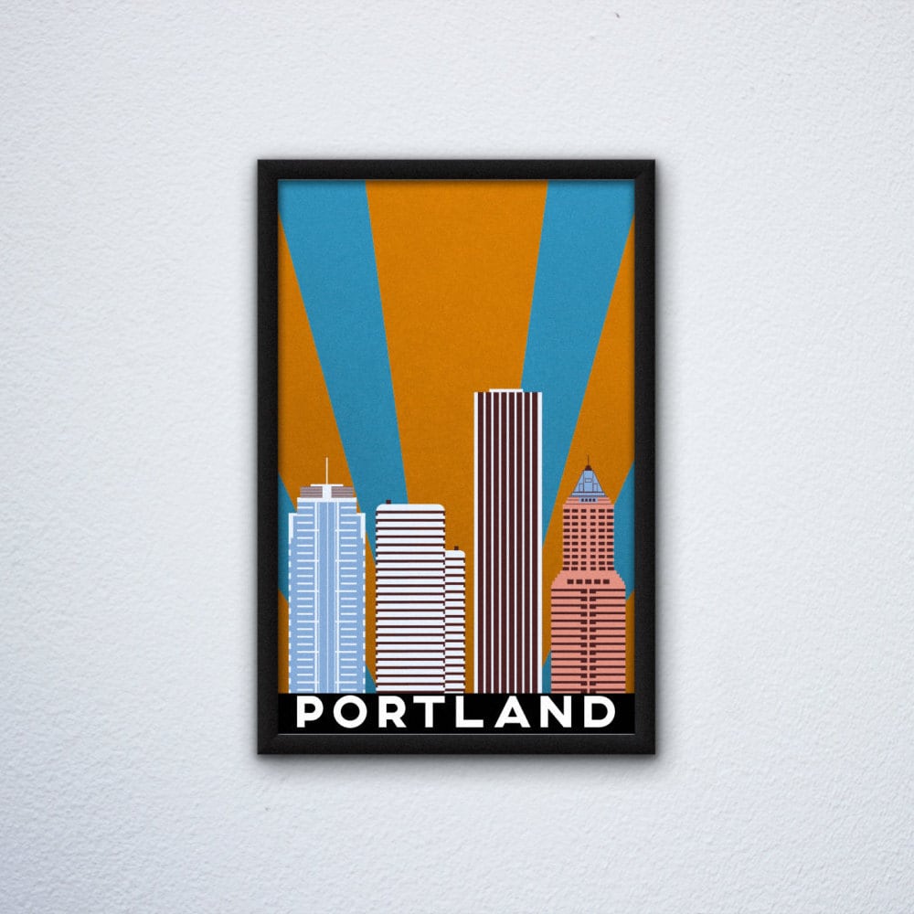 Portland Skyline Poster Featuring the KOIN Center, the Wells Fargo ...