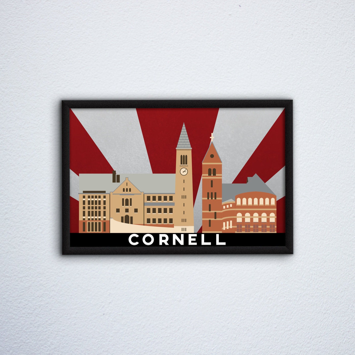 Cornell University Campus Poster Ft. Mcgraw Clock Tower & Barnes Hall ...