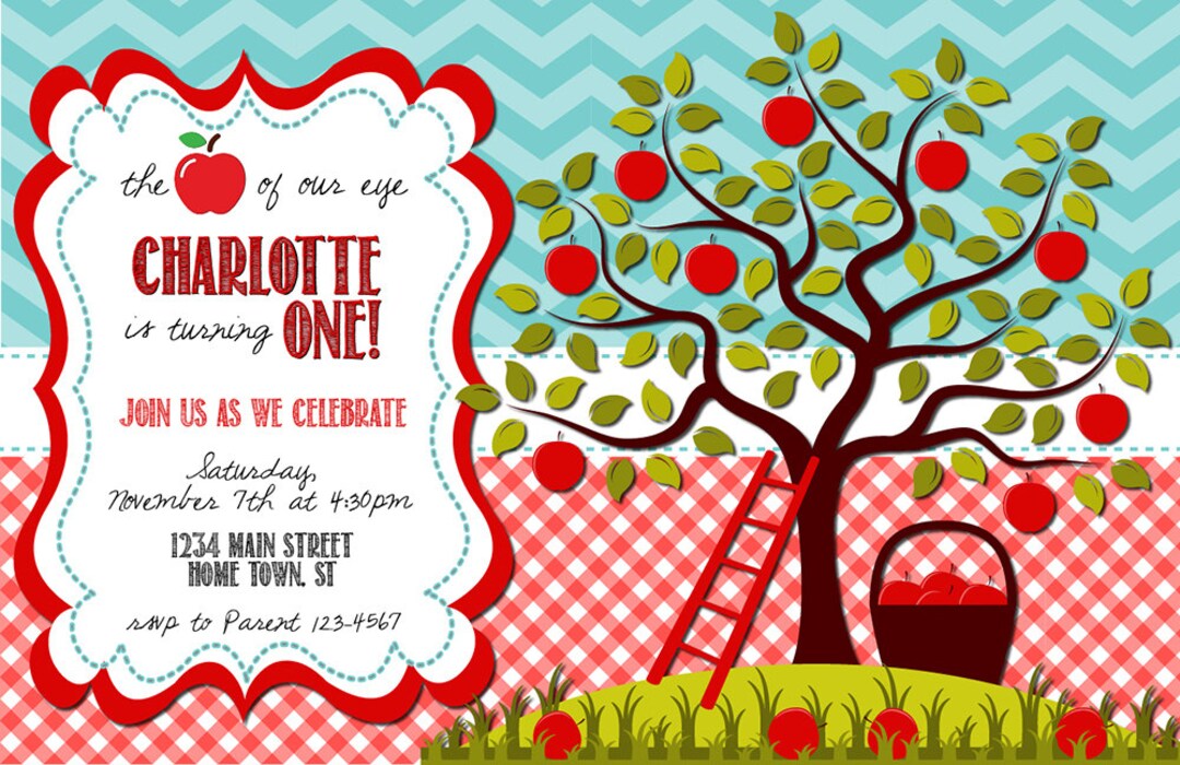 Apple Tree Theme First Birthday DIGITAL Invitation - Etsy