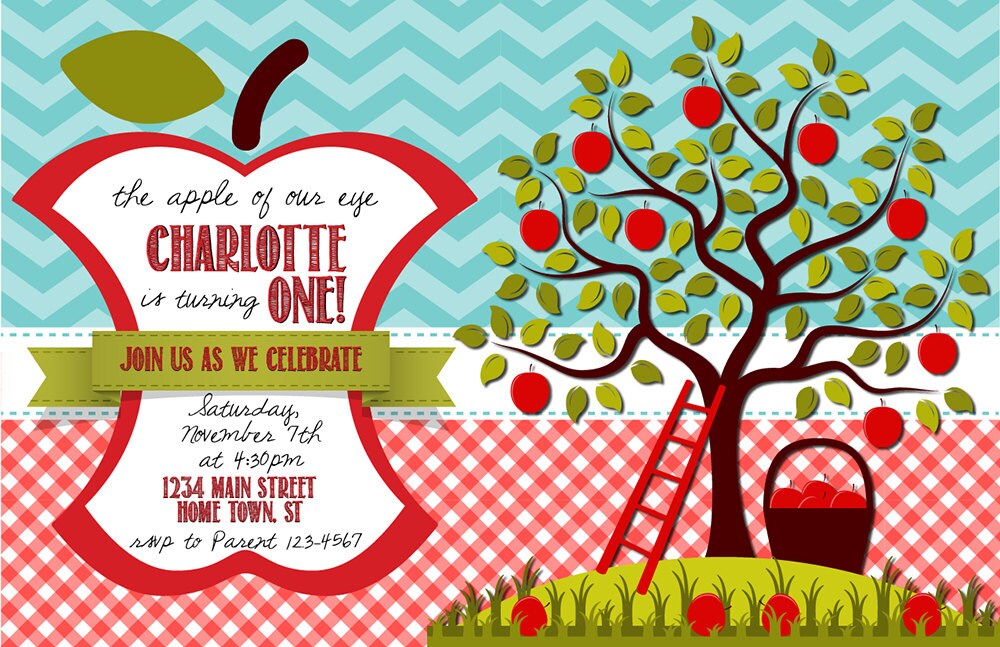 Apple Theme Birthday Party DIGITAL Invitation - Etsy