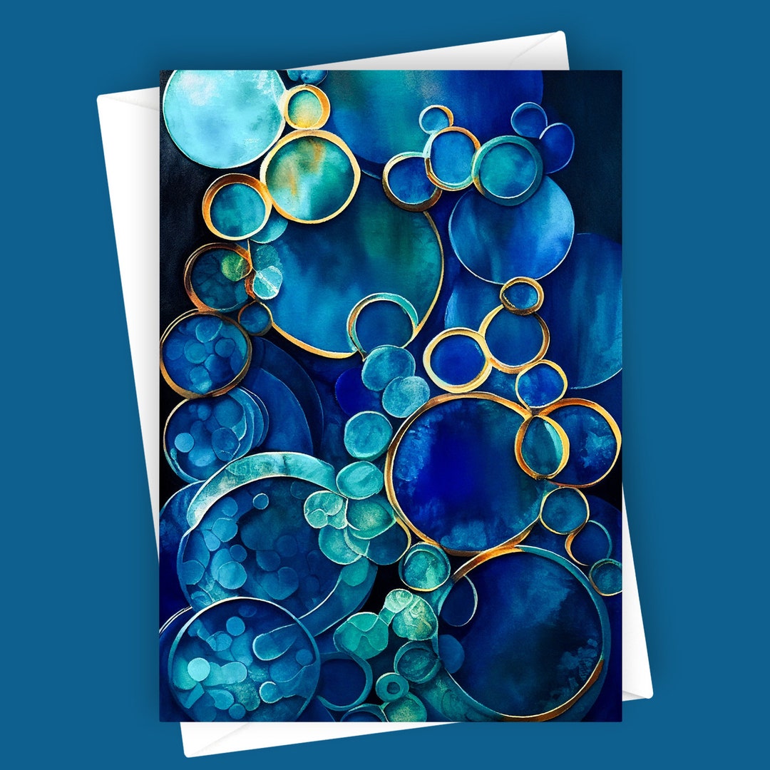 Sacred Loops Greeting Card Circles Blue Abstract Card Blank 5 X 7 ...