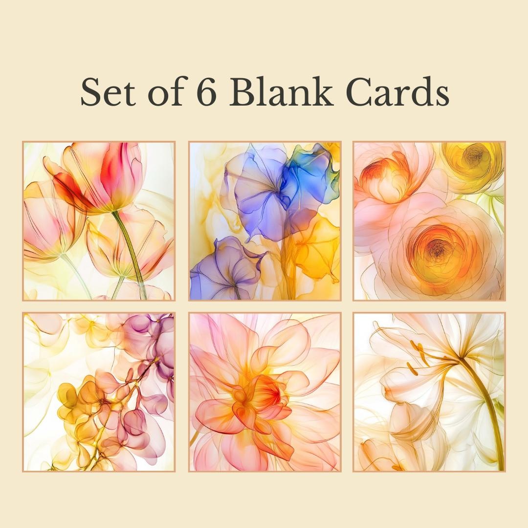 Gossamer Gardens Set | 6 Painterly Floral Greeting Cards, 5x7 Blank ...