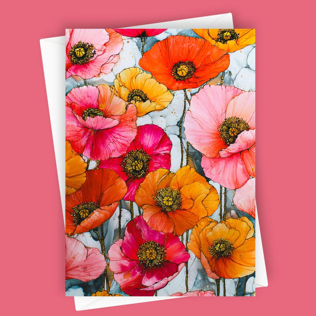 Poppies | Colorful Floral Card, Blank 5x7 Nature Stationery - Etsy