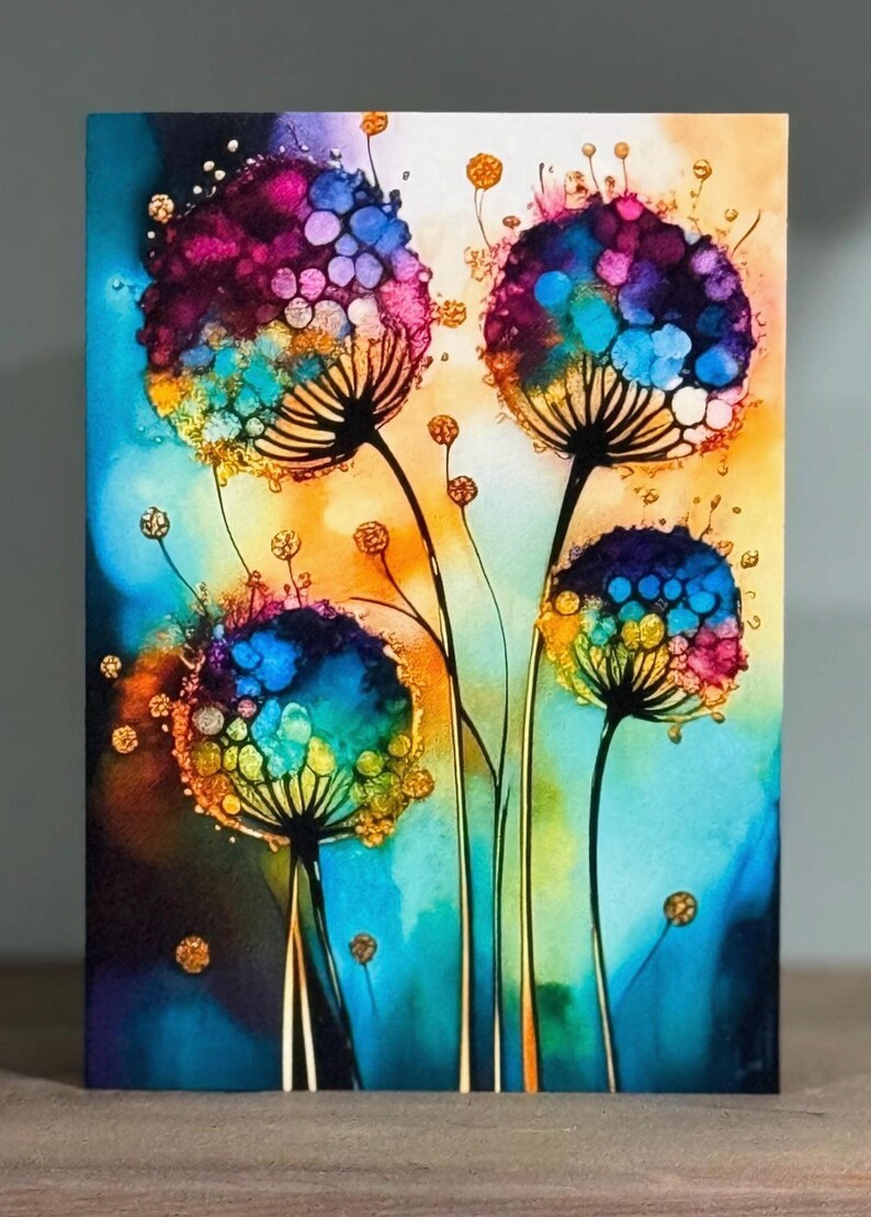 Fancy Alliums #1 | Colorful Floral Greeting Card, Blank 5x7 Nature ...