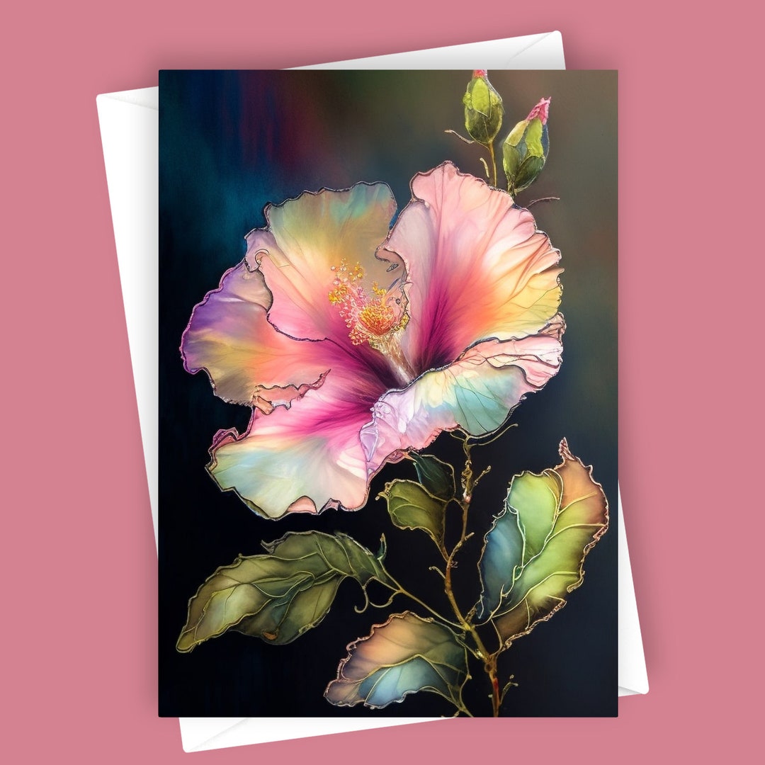 Fancy Rose of Sharon | Elegant Floral Greeting Card, 5x7 Blank ...