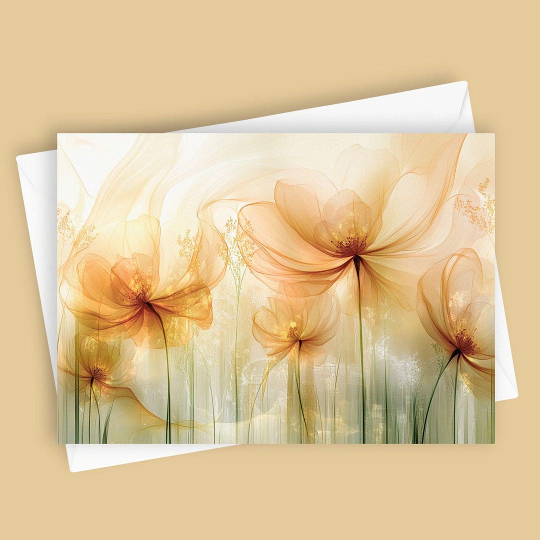 Gossamer Gardens #9 | Abstract Floral Card, Blank 5x7 Nature Stationery ...