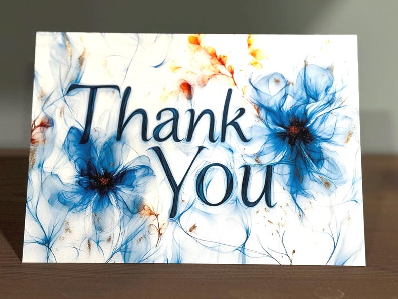 Azure Thank You | Elegant Blue Floral Greeting Card | Blank 5x7 ...
