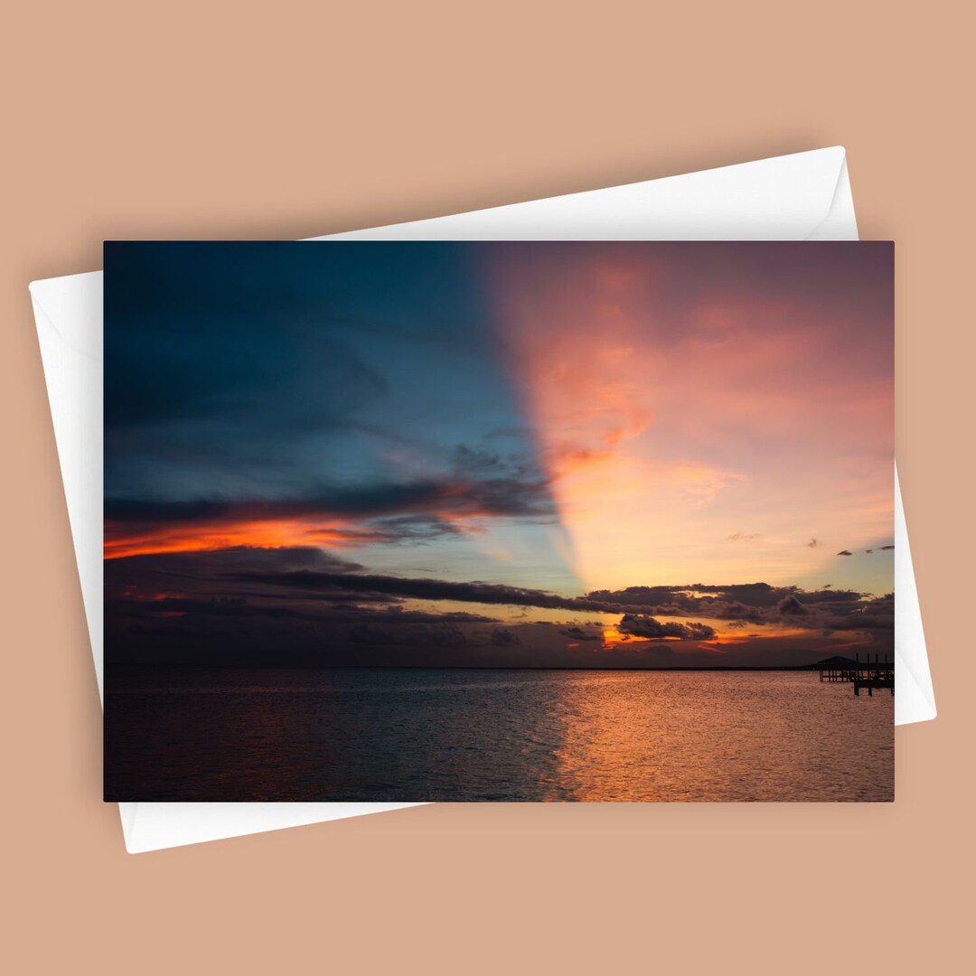 Bay Sunset | Blank 5x7 Greeting Card, Ocean Sunset Stationery, Coastal ...