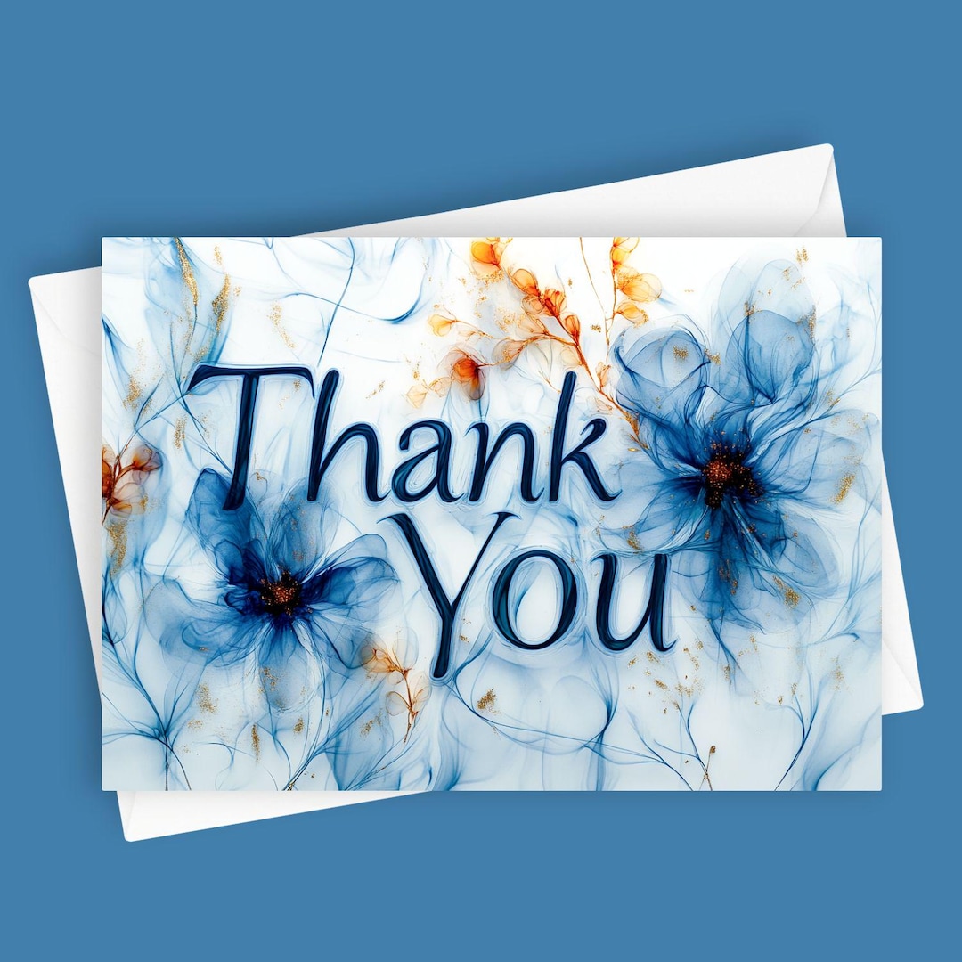 Azure Thank You | Elegant Blue Floral Greeting Card | Blank 5x7 ...
