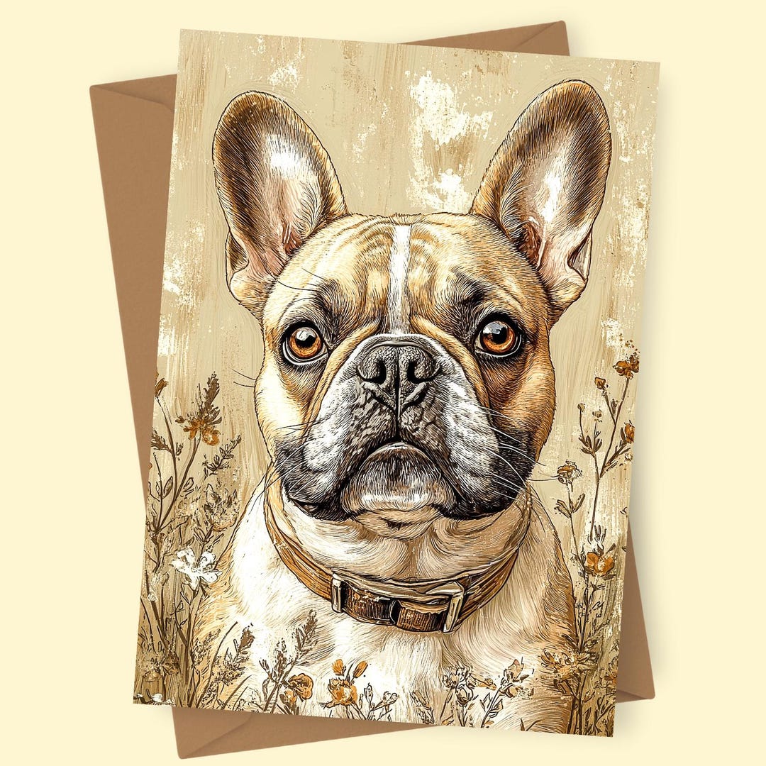 French Bulldog | Frenchie Dog Illustration Greeting Card, Blank 5x7 Pet ...