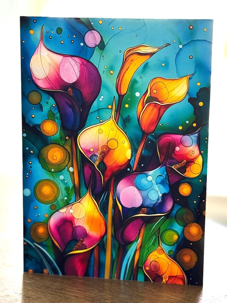 Funky Callas | Retro Floral Calla Lily Card, 5x7 Blank Botanical ...