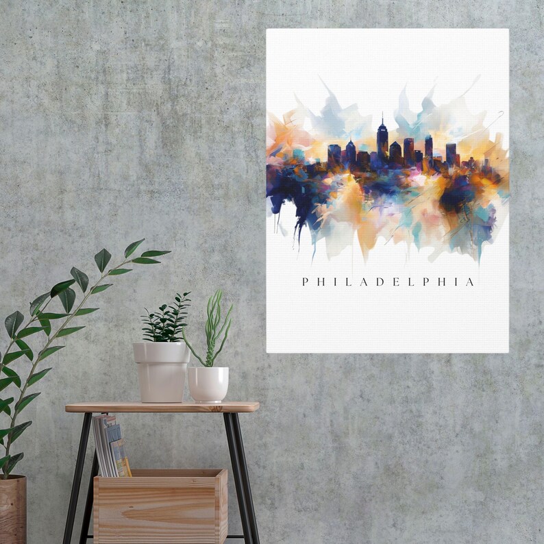 Watercolor Philadelphia Skyline Wall Art, Philly Canvas Print, Abstract ...