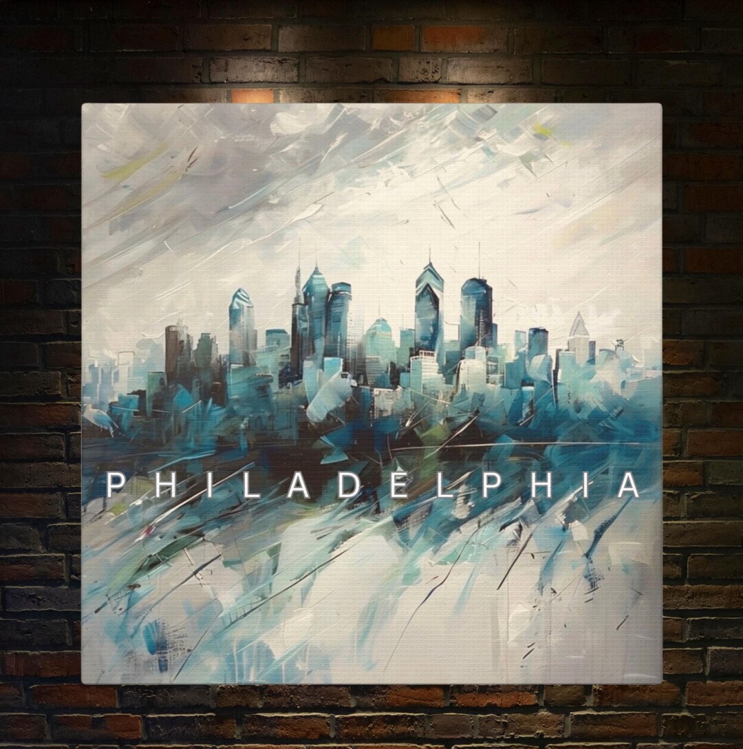 Philadelphia Skyline Wall Art, Philly Wall Decor Blue Abstract Design ...