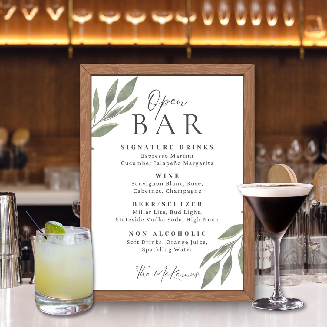 Signature Cocktail Drink Menu Sign, Rustic Minimalist Design ...
