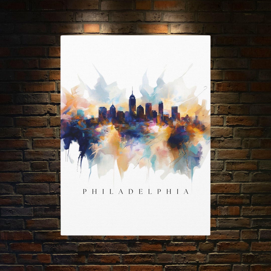 Watercolor Philadelphia Skyline Wall Art, Philly Canvas Print, Abstract ...