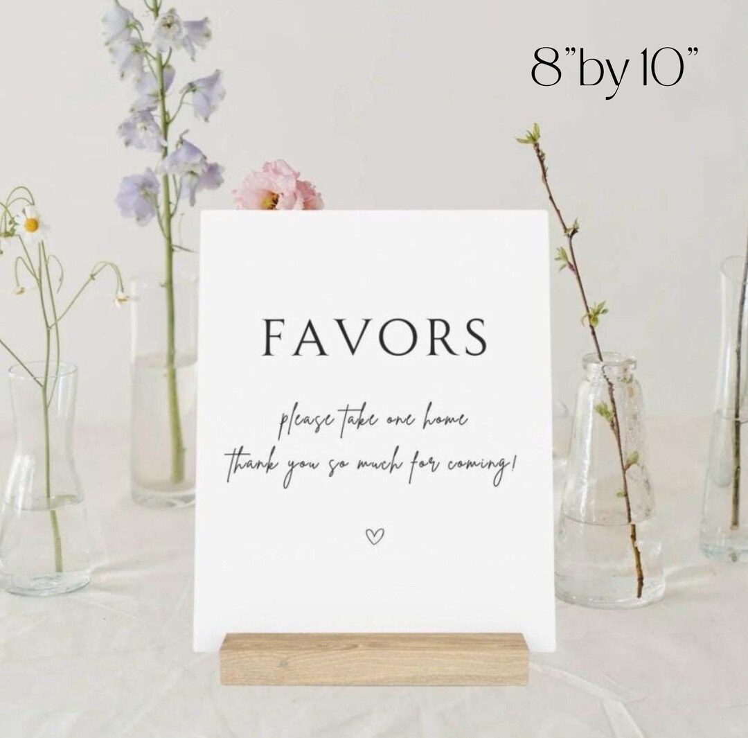 Minimalist Favors Sign With Wood Oak Stand, Wedding Table Decoration ...