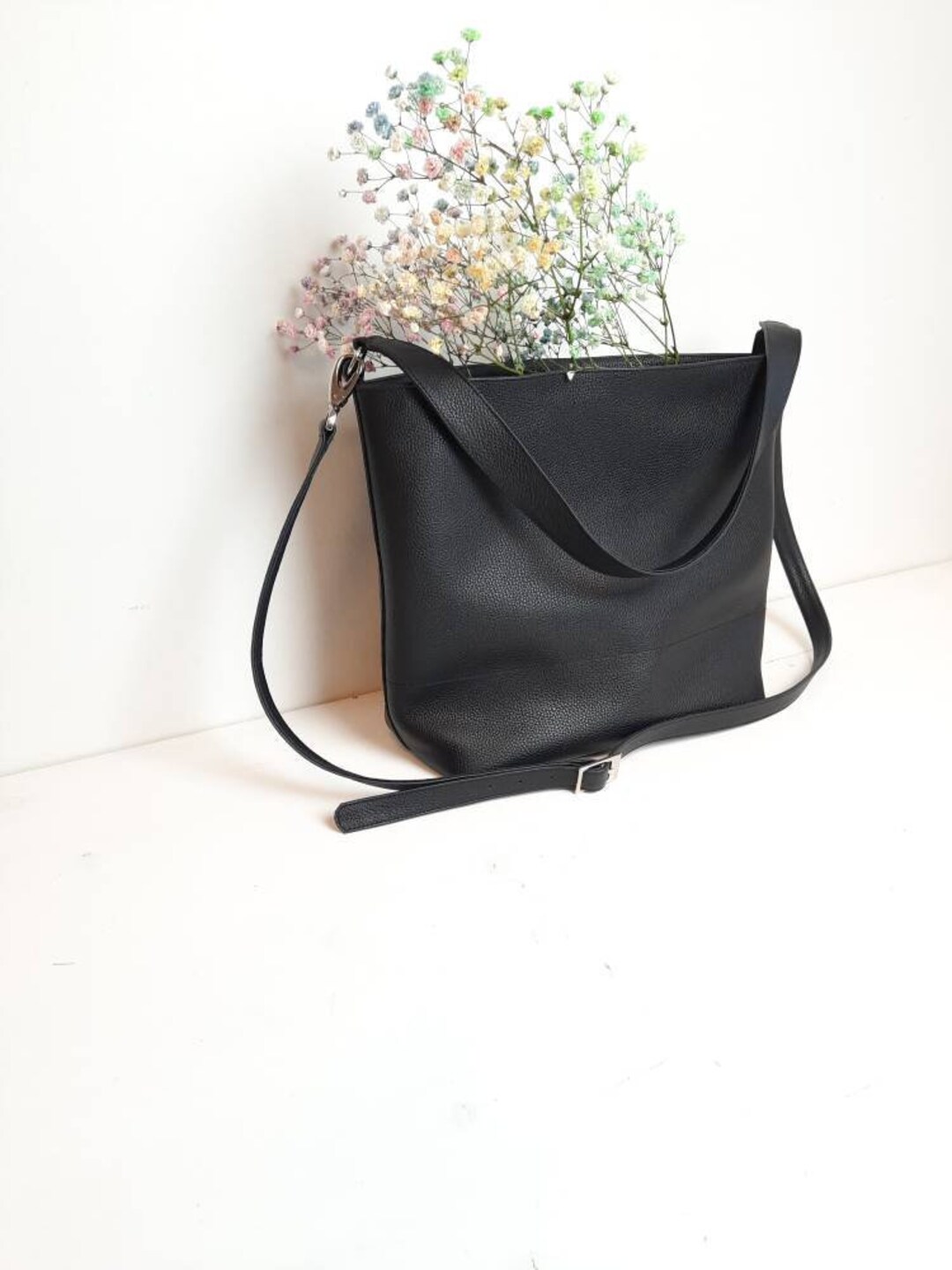 Leather Crossbody Bag, Messenger Bag,black Crossbody, Leather Bucket ...